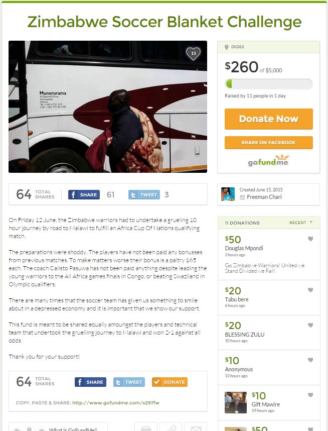 "Zimbabwe Soccer Blanket Challenge". Using crowdfunding to raise money ...