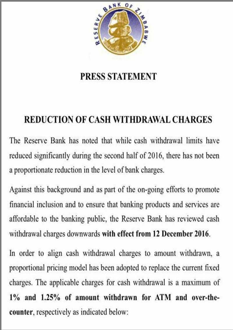 Here is the RBZ statement on Bank Charges - Techzim