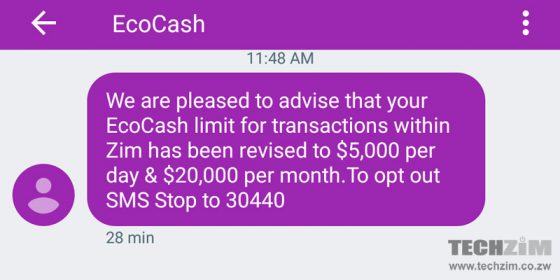 Ecocash Ups Local Limit To $20,000 Per Month... - Techzim