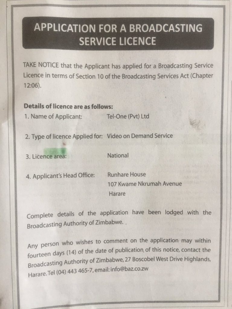 TelOne applies for broadcasting licence - Techzim