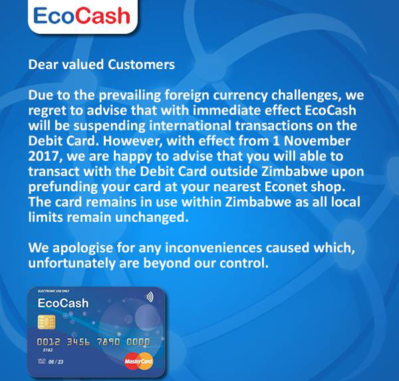BREAKING NEWS: Ecocash Suspends International MasterCard. To ...