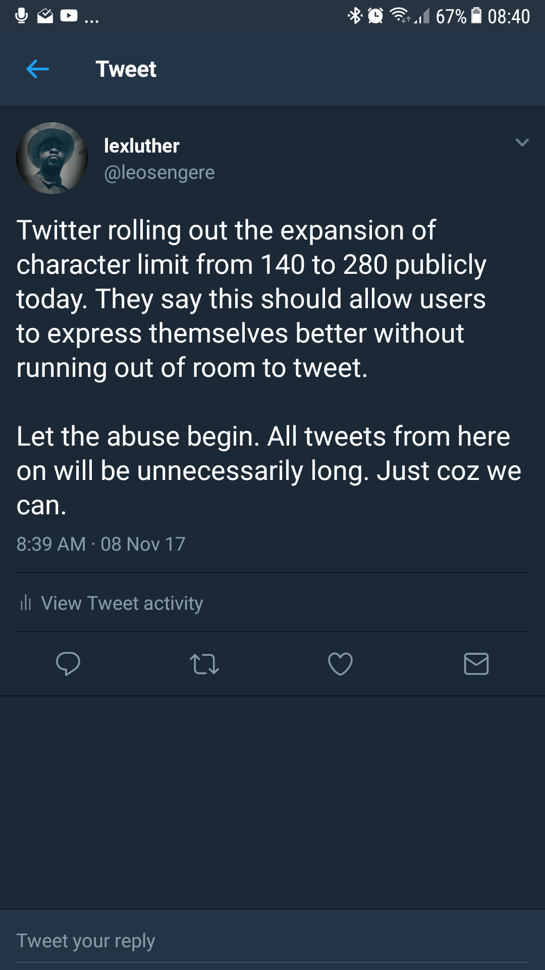 Twitter increases character limit from 140 to 280 for everyone - Techzim