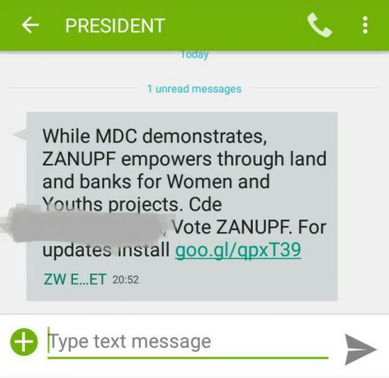 Zanu Pf Sends New Unsolicited Bulk Text Messages They Even Refer To