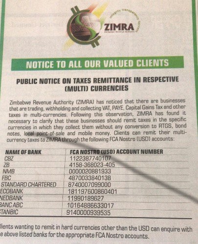 ZIMRA's Recent Public Notice Pours Water On The Government Claim That ...