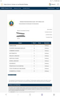 {Picture}: This Is How Zimsec Results Appear On Their Online Portal ...