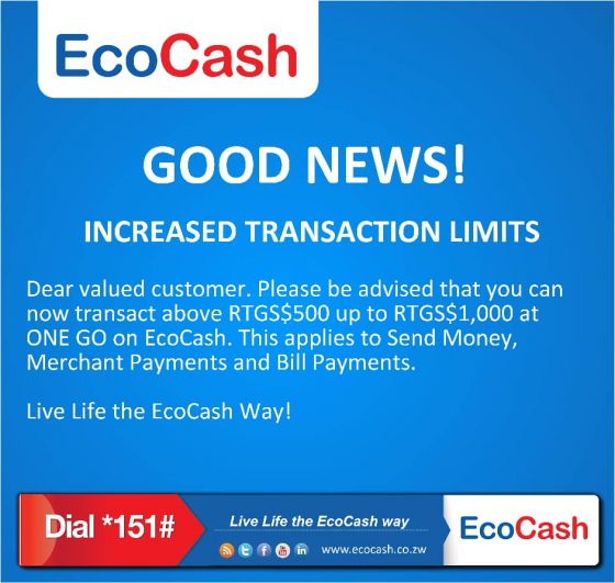 EcoCash Increases Transaction Limits - Techzim