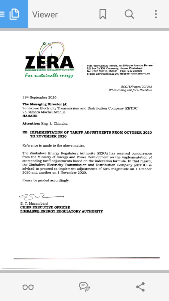 ZESA increased by 50% last week then by another 50% today and it will ...