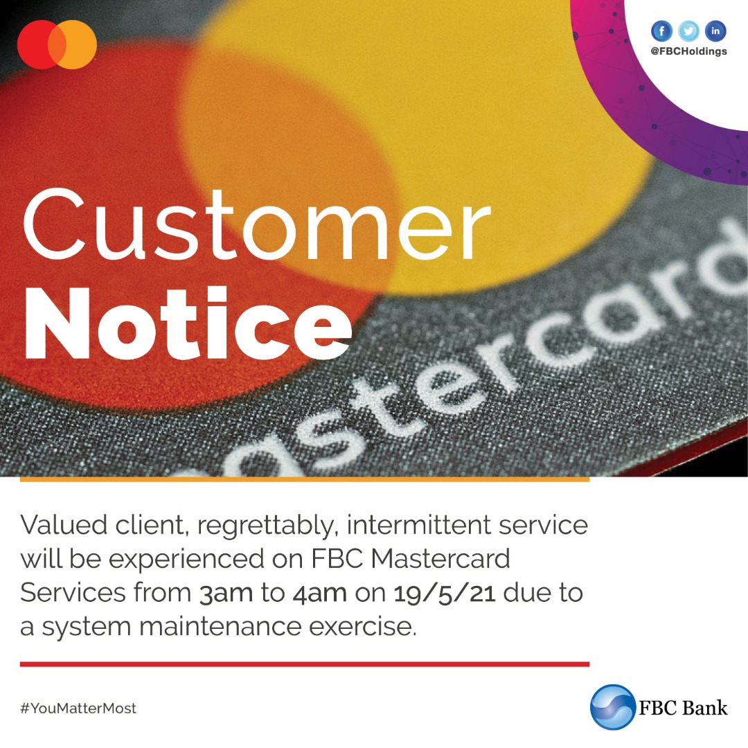 FBC carries out maintenance on their MasterCard platform - Techzim