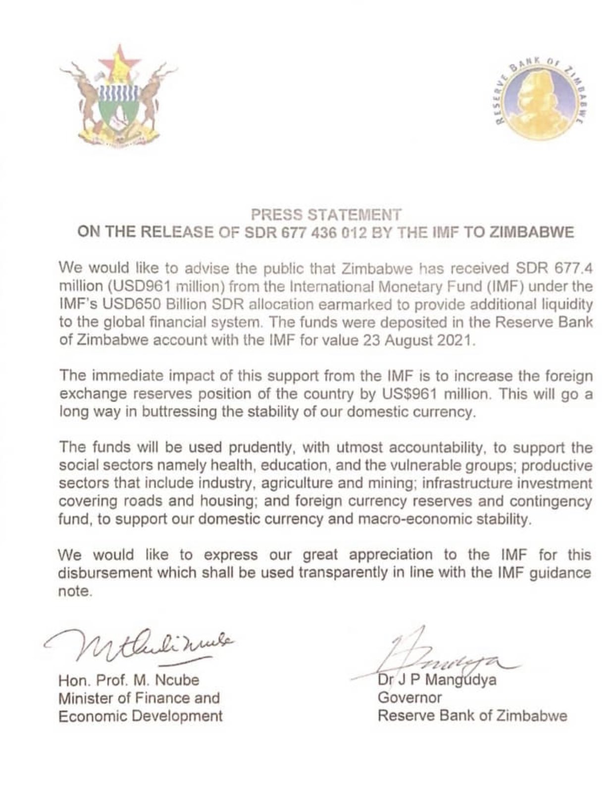 Full Text: Zimbabwe receives US$961 million from the IMF - Techzim