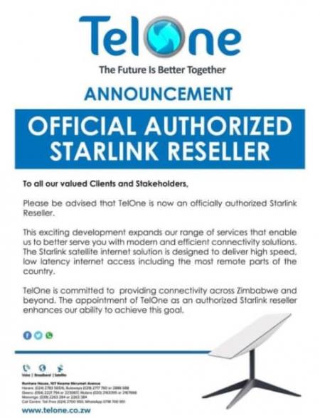 TelOne Becomes Starlink Authorised Reseller - Techzim