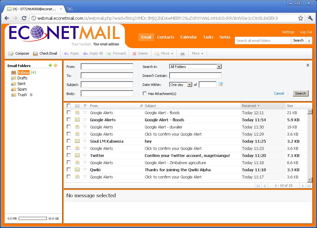 The inside of an Econet Mail inbox and our take on it - Techzim